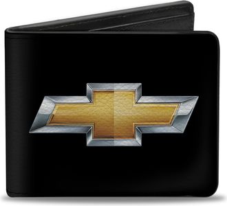 Buckle Down Bi-Fold Wallet PU Bifold Wallet - Chevy Bowtie Schwarz/Gold Logo zentriert Herren, Mehrfarbig