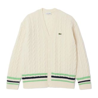Lacoste Homme, Pulls, Blanc, Taille: S Wool Knit Cardigan Cable Pattern