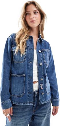 Superdry Jeansjacke in Fulton-Vintage-Blau mit Stickerei-Marineblau