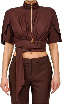 Elisabetta Franchi Femme, Blouses et Chemises, Brun, Taille: 38 FR Blouse en georgette de viscose