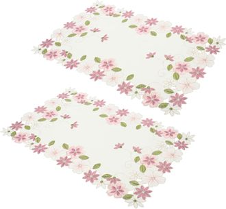 PartyKindom 2stücke Bestickte Tischdecke Und Satin-tischset-Set Handgefertigte Kleine Tischsets Aus Satin Mit Hohlem Design Für Bauernhaus-Dekoration Familienfeie