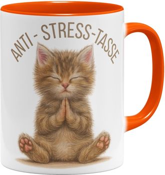 OM3 K&auml;tzchen Anti-Stress Kaffee-Tasse mit Spruch - lustige Keramiktasse Namaste-Motiv - Meditation Katze - Keramik Becher - 325ml - Beidseitig Bedruckt - 