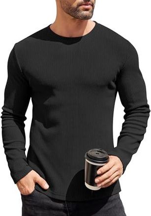 Coofandy Pull en Tricot pour Homme avec col Rond Coupe ajust&eacute;e d&eacute;contract&eacute; l&eacute;ger Pull dhiver Basique pour Homme en Tricot Fin, Noir, XXXL