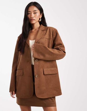 Object Blazer densemble en imitation daim de qualit&eacute; sup&eacute;rieure - Camel-Neutre