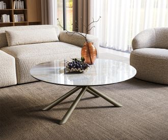 DELIFE Couchtisch Edge Rund 100x100 cm Keramik Onyx Pearl Sarity Metall Effektfinish Titan, Couchtische
