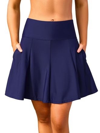 SHEKINI Damen High Waisted Swim Rock Seitentaschen Badeanzug Bottom mit eingebauter Short (Tiefblau, XX-Large)