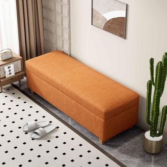 Generic Schuhregalbank Mit Kissen, Ottomanenbank Mit Stauraum Und Hochklappbarem Deckel for Eingangsbereich, Wohnzimmer, Schlafzimmer(Orange,90x40x42cm)