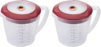 Westmark Rührbecher/Messkanne mit Spritzschutz, Deckel und Ausgießer, Kunststoff, Füllvolumen: 1,4 Liter, Helena, Transparent/Rot, 3105227R (Packung mit 2)