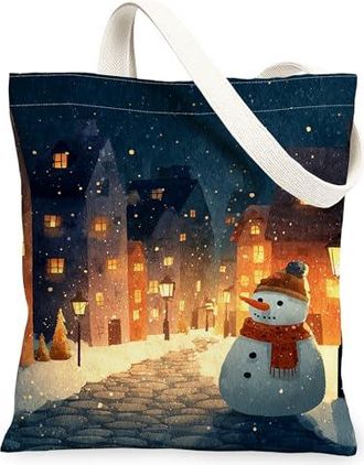 Generic Sacs fourre-tout en toile motif bonhomme de neige dhiver, motif sc&egrave;ne de neige confortable, sacs r&eacute;utilisables, vintage l&eacute;gers et lavables pour voyage