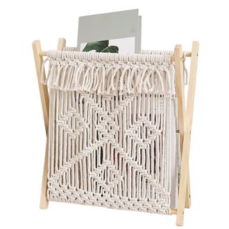Generic Makramee-Buchhalter, Makramee-B&uuml;cherregal,B&ouml;hmisches kleines Aufbewahrungsregal - Aufbewahrungs-Stehkorb, Aufbewahrungskorb, Boho-Wohndekoration mit H