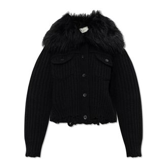 Blumarine Strickjacke mit Pelzeinsatz - - Knitwear - Damen - Schwarzk - XS
