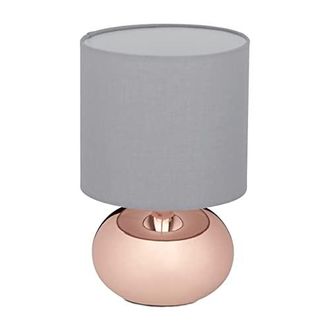 Relaxdays Lampe de Chevet, luminaire Rond, Tactile, HxD: 27,5x18cm, E14, éclairage sur Pied avec Abat-Jour, cuivre/Gris