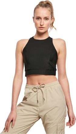 Urban Classics Ladies Cropped Shiny Rib Top, Black, XL