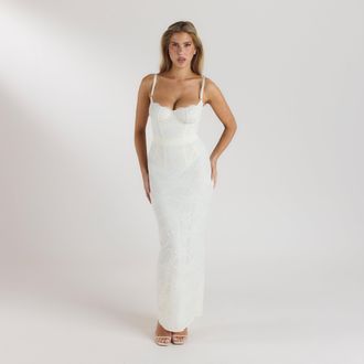 Lounge Blossom Maxikleid mit Body - Cr&egrave;mefarben - 40