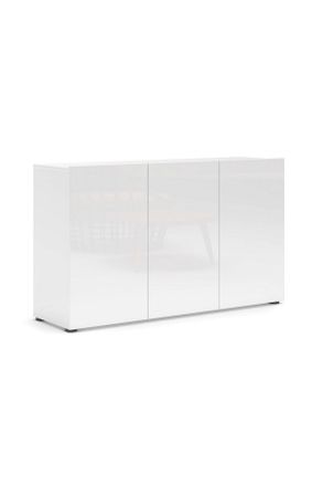 home24 Sideboard Mister, Wei&szlig; Hochglanz, Holzwerkstoff, 2 F&auml;cher, 135x79x38 cm, Typenauswahl, Beim&ouml;bel erh&auml;ltlich, stehend, Schlafzimmer, Schlafzimmer Kommod