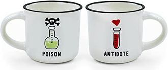 Legami Legami - Espresso for Two, Set von 2 Kaffeetassen aus New Bone China Porzellan, Kapazität 50 ml, Thema Gift und Gegengift, Durchmesser 5,5 cm, Waschba