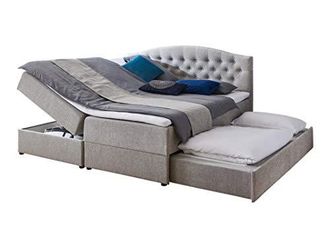 Atlantic Home Collection Boxspringbett LOTTE, 180x200 cm, inklusive zweiteiliger Matratze (H&auml;rtegrad H2), Topper, Bettkasten (links) und ausziehbares G&auml;stebett, grau