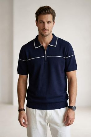 Trendyol MAN Herren Dunkelblau Einfarbig Kurz Oversize Poloshirts