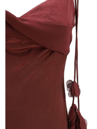 Self Portrait Womens Midi Dress Satin Flower Burgundy Polyester