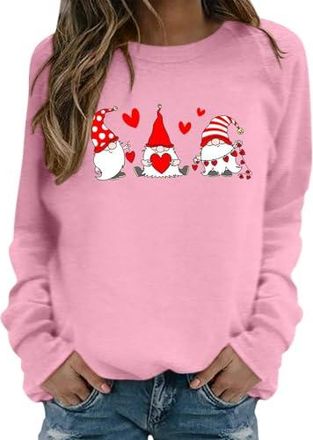 Generic 2026 - Sweat-shirt d&eacute;contract&eacute; &agrave; col rond et manches longues pour femme - Pour la Saint-Valentin, rose, L
