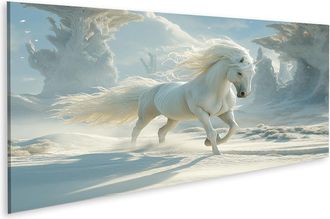 Islandburner Bild auf Leinwand Wei&szlig;es Pferd im verschneiten Zauberwald f&uuml;r Wohnzimmer Naturfreunde Naturkostladen Bilder Wandbilder Poster