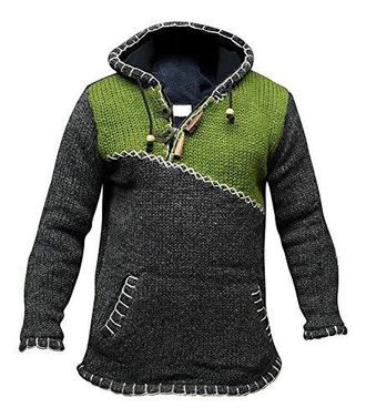 Shopoholic Fashion Sweat &agrave; Capuche en Laine Hippy Boho pour Homme avec Fermeture &eacute;clair et Doublure en Polaire, Vert, XXL