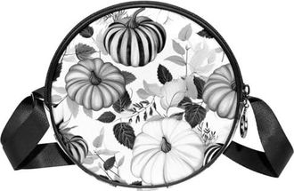 Generic Petit sac &agrave; bandouli&egrave;re rond pour femme, motif citrouilles avec fermeture &eacute;clair, bretelles r&eacute;glables, sac &agrave; main rond d&eacute;contract&eacute; pour femmes et fill