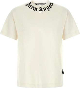 Palm Angels Homme, Tops, Blanc, Taille: 2XS Neck Logo T-Shirt