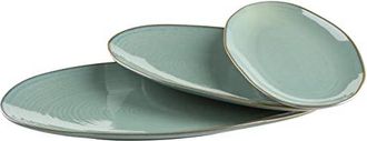 Mäser Serie Nottingham, Set aus 3 Servierplatten, Servierteller in 3 Größen im unregelmäßig geformten Vintage Look, Steinzeug, Türkis-Grün