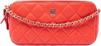 Chanel Pre-owned Sac bandouli&egrave;re matelass&eacute; en cuir dagneau - Femme - Pre-owned - Orange - Taille: ONE Size