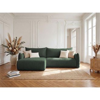 Fun M&ouml;bel Ecksofa Schlafsofa MAILAND in Stoff Tilia Gr&uuml;n Ottomane Links