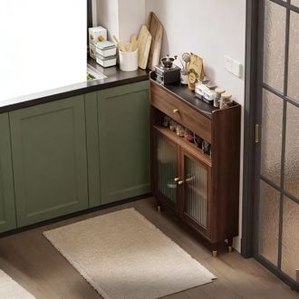 Generic Kompaktes Sideboard, schmaler Aufbewahrungsschrank, Schubladen + verstellbare Einlegeb&ouml;den + Absturzsicherung, for K&uuml;chenecken/Wohnzimmerecken(Walnut,