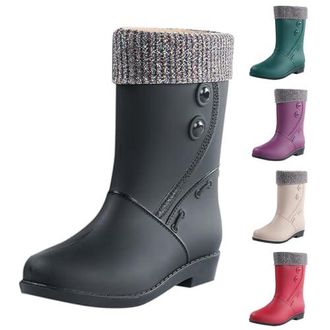 Generic Bottes de pluie mi-mollet pour femme, bottes de pluie doubl&eacute;es en peluche, bottes dhiver chaudes et confortables, bottes de jardin, imperm&eacute;ables et an