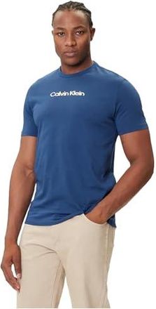 Calvin Klein T-Shirt Manches Courtes Homme Glitched Logo Classic Tee en Coton, Bleu (Blue Jean), M