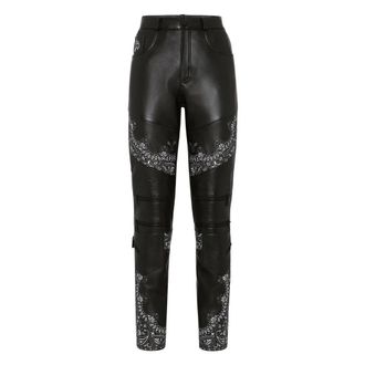 Philipp Plein Femme, Pantalons, Noir, Taille: 40 FR Leather Long Pantalons Paisley Bandana
