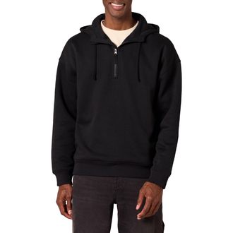 Amazon Essentials Herren Sweatshirt mit Viertelrei&szlig;verschluss, Oversized-Fit Hoodie, Sweatshirt, Schwarz, Gr&ouml;&szlig;e L