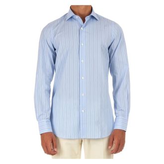Finamore Homme, Chemises, Bleu, Taille: M Chemise Slim Fit Bleu Clair