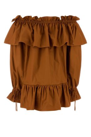 Saint Laurent Womens Caramel Twill Mini Dress Exterior: Cotton Abiti