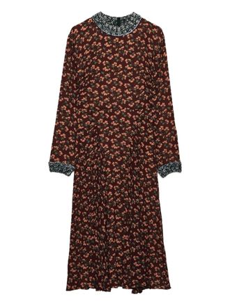 Prada robe mi-longue plissée à fleurs - Marron