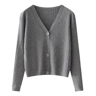 Generic Cardigan &agrave; simple boutonnage pour femme - Col en V - Pour lhiver, gris, Taille Unique