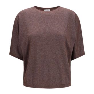 Brunello Cucinelli Pull en cachemire et soie &agrave; manches courtes - Femme - Pulls - Brun - Taille: 38 FR