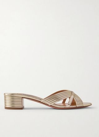 Aquazzura Mules En Cuir M&eacute;tallis&eacute; Sundance 35 - Dor&eacute;