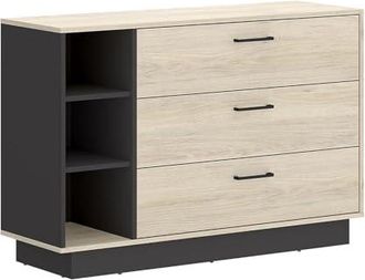 Vente-Unique Commode 3 tiroirs et 3 niches - Coloris : Naturel et Anthracite - Leandre