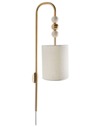Beliani Wandleuchte Metall messing/beige mit Stoffschirm Trommelform 1-flammig modern Loky