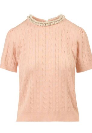 Adrianna Papell Rundhalspullover Embellished Neck Pullover L&auml;ssiges, mit Strickdetails verziertes Oberteil