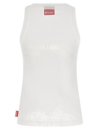Diesel Lace Ribbed Cotton Tank Top - White