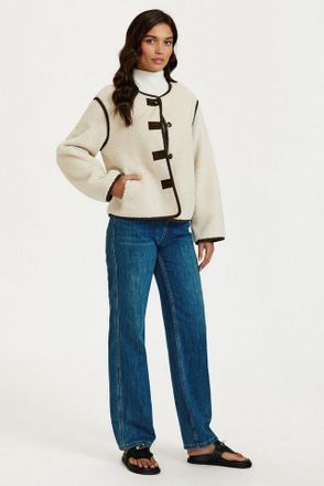 FS Collection Fellimitatjacke Teddyjacke Damen - Lammfellimitat-Jacke - Jacke aus Kunstfell (Gr&ouml;&szlig;en: S, M, L, XL) 100% Polyester