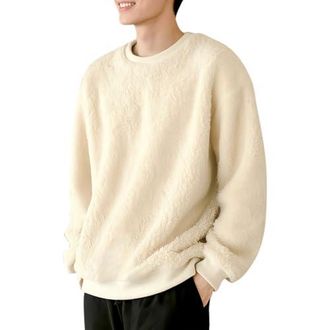 Generic Chandail moelleux en polaire &agrave; manches longues et col rond pour homme, chemise de printemps &eacute;l&eacute;gante, douce, classique, basique, unie, tendance, ample