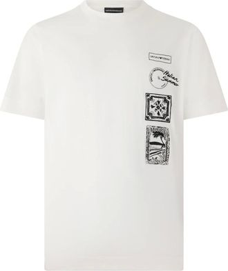 Emporio Armani Homme, Tops, Blanc, Taille: L T-shirt en coton avec imprim&eacute;