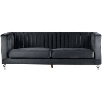 Beliani 3-Sitzer Sofa Schwarz Samtstoff mit Steppung Hohen Armlehnen Transparenen Acryl-F&uuml;&szlig;en Dicken Sitzkissen Modern Glam Wohnzimmer Ausstattung